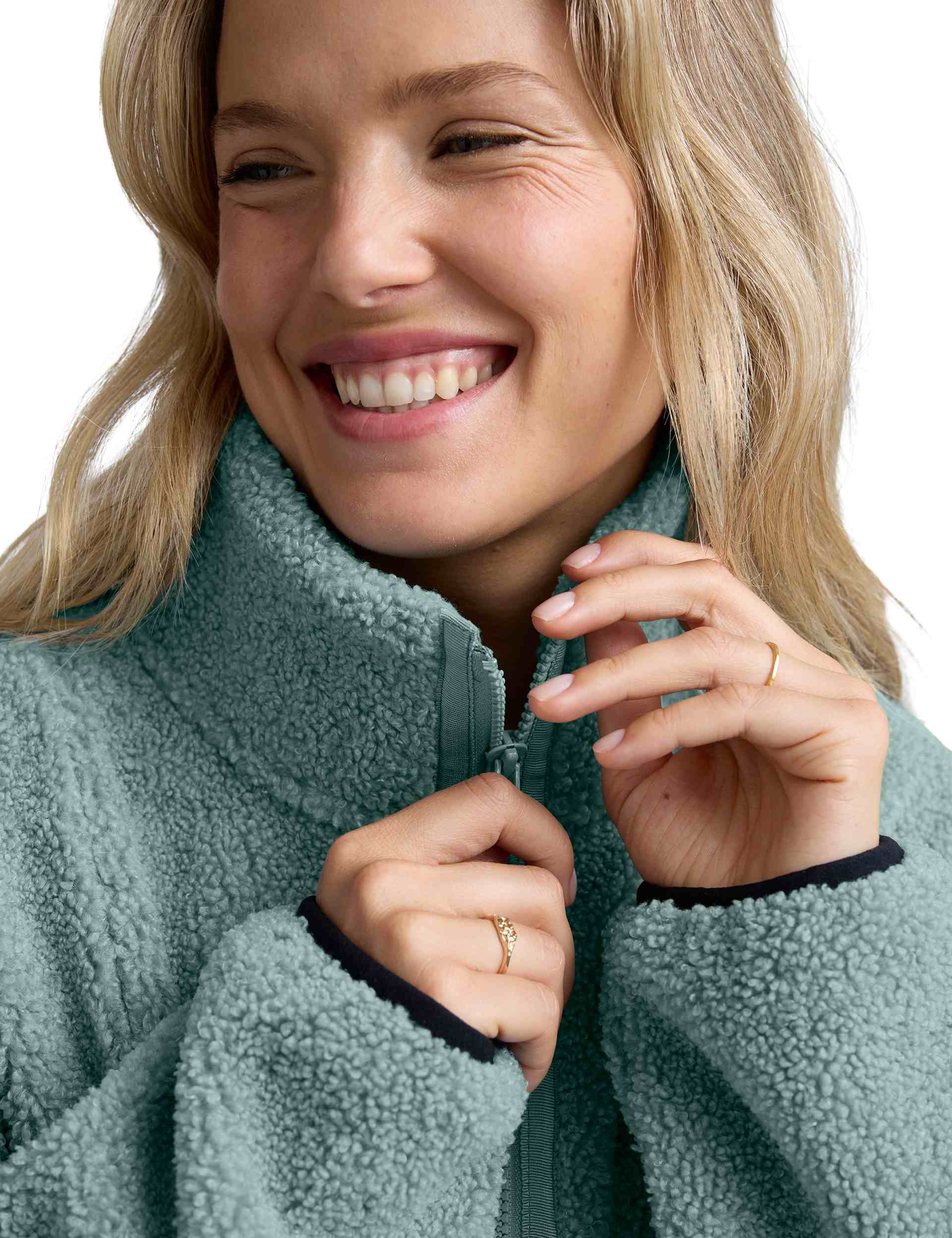 Beyond Yoga | Boucle Fleece Zip Jacket - Misty Blue | The Sports Edit