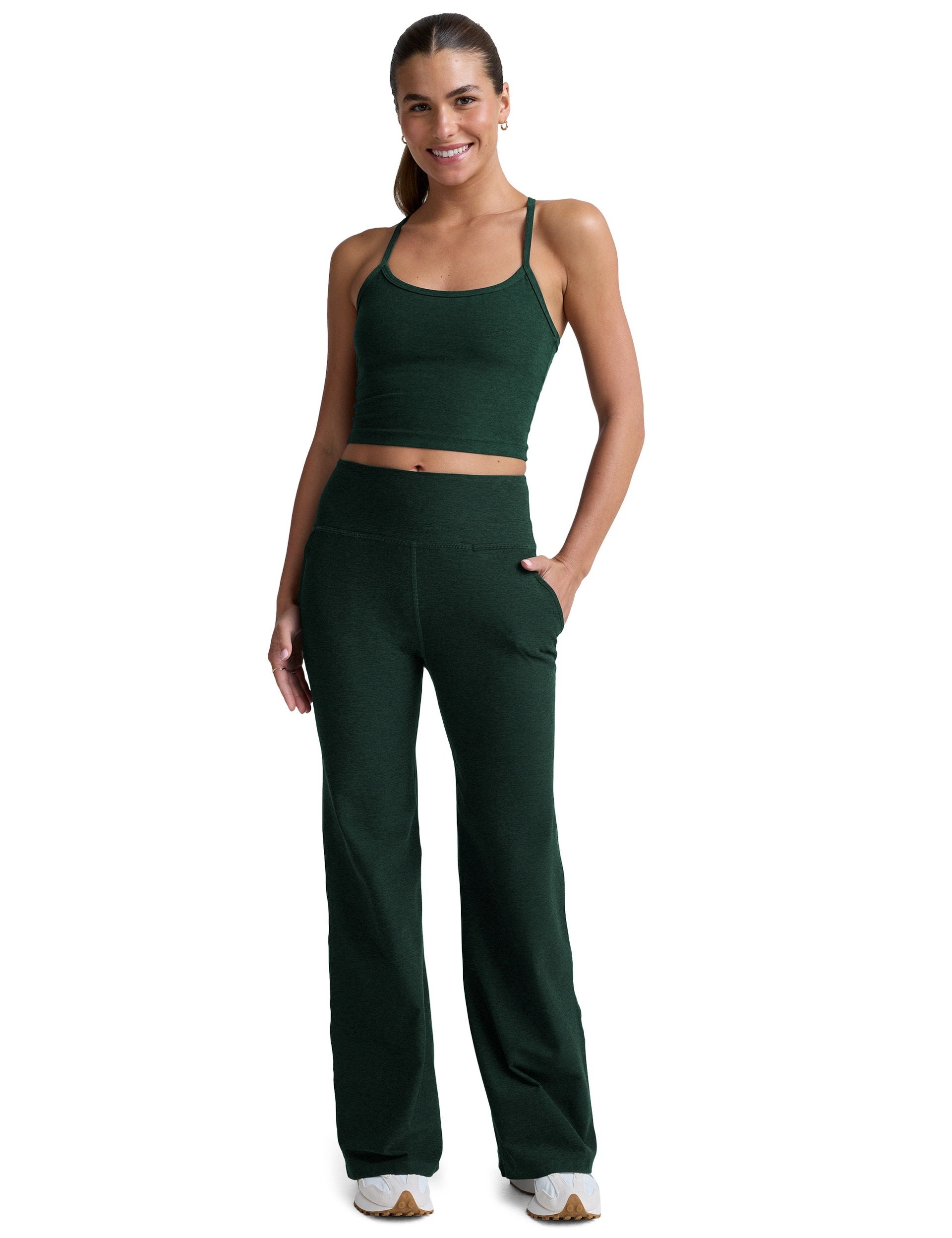 Beyond Yoga | Laid Back Wide Leg Pant - Spruce Green | The Sports Edit