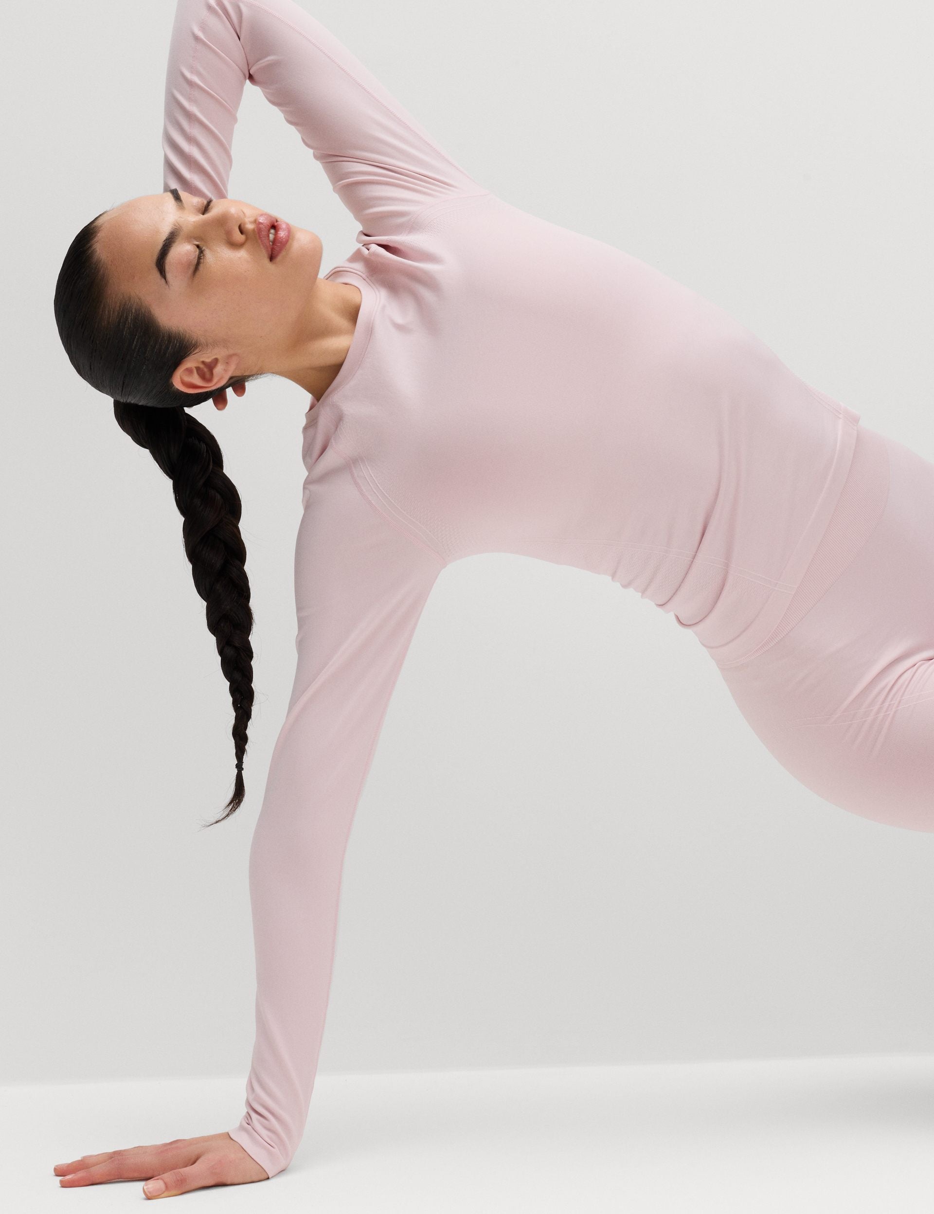 Goodmove | Jacquard Crew Neck Top - Pale Pink | The Sports Edit