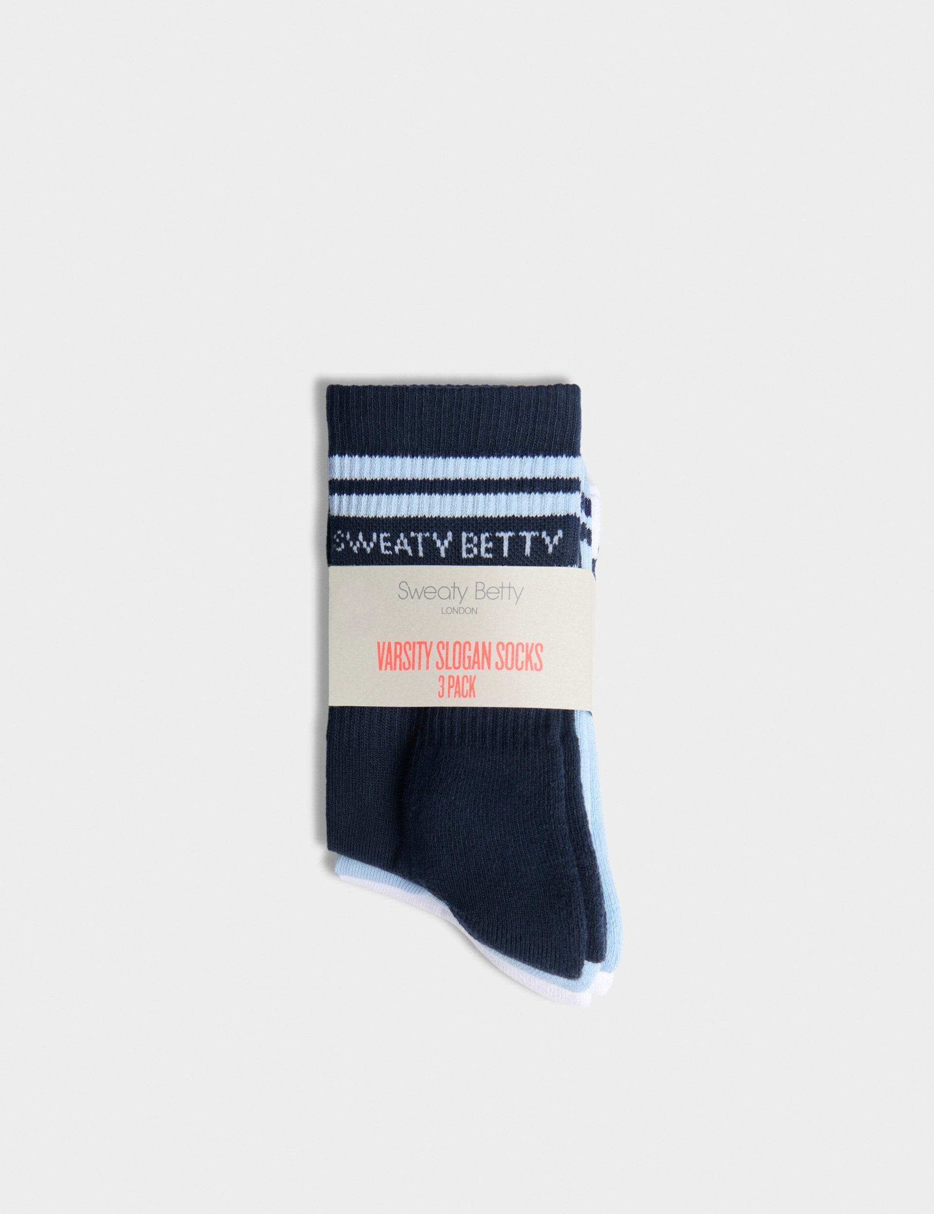 Sweaty Betty | Varsity Slogan Socks 3 Pack - Navy | The Sports Edit